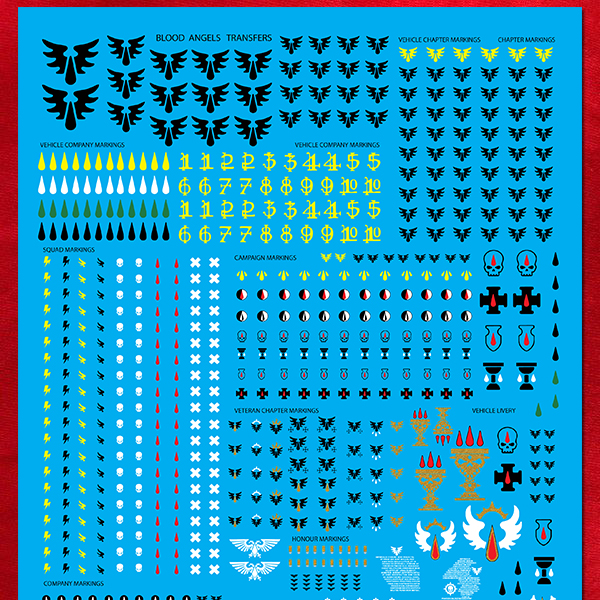 Warhammer 40K - Space Marines - Blood Angels - Planche de décals ...